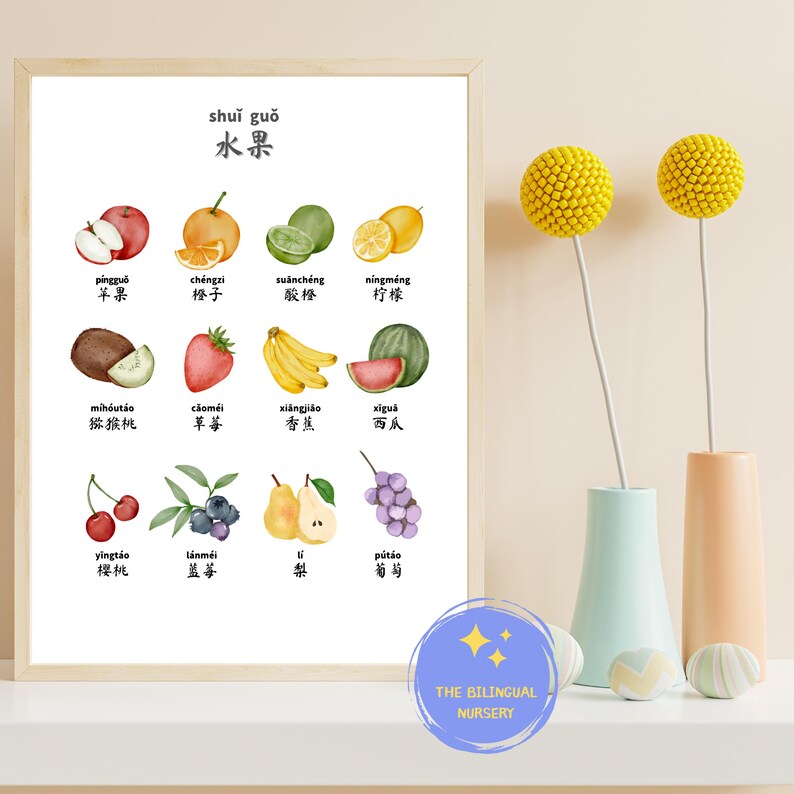 FRUITS CHINESE Instant Download Educational Poster Montessori Children ...