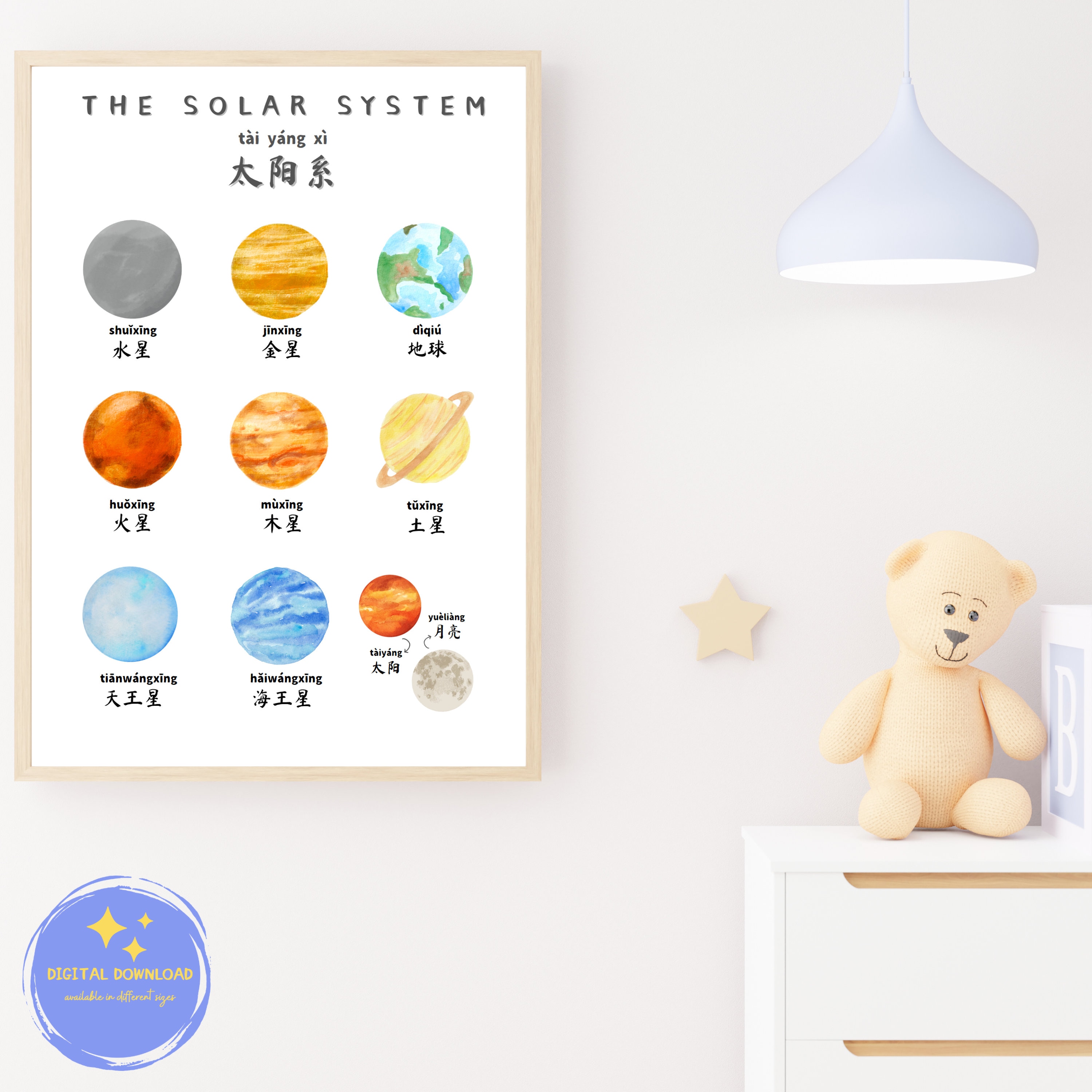 SOLAR SYSTEM CHINESE Instant Download Educational Poster Montessori ...