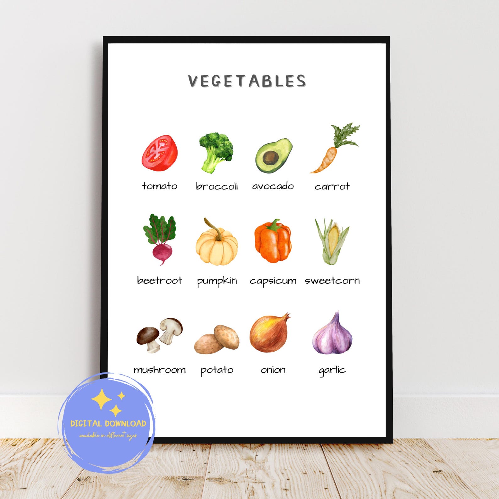 VEGETABLES ENGLISH Instant Download Educational Poster Montessori ...