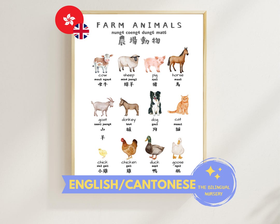 Farm Animals ENGLISH/CANTONESE Bilingual Instant Download Educational ...