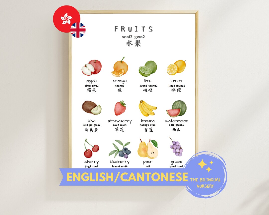 FRUITS English/cantonese Bilingual Poster Instant Download Educational ...
