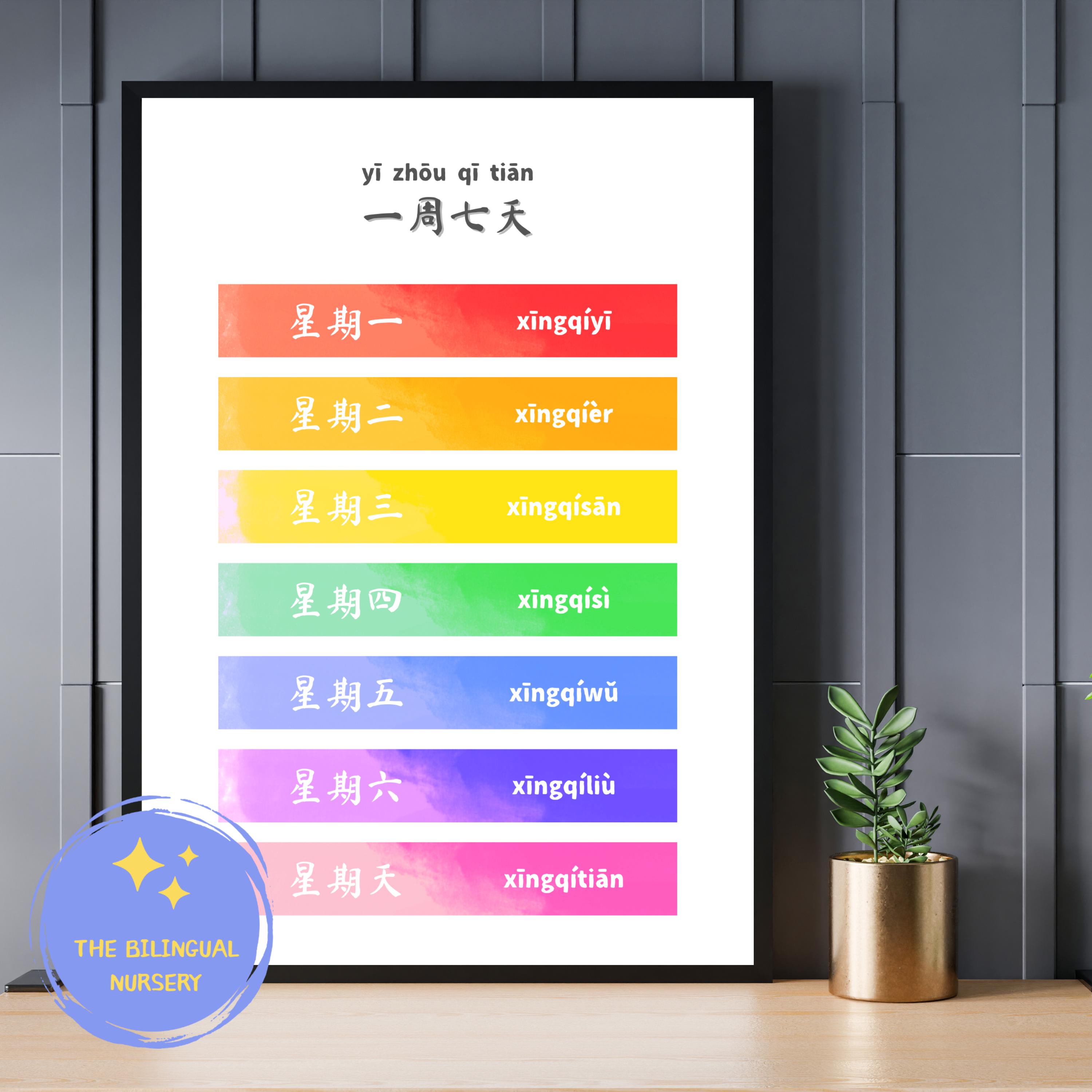 Days of the Week CHINESE MANDARIN SIMPLIFIED Poster Instant Download ...