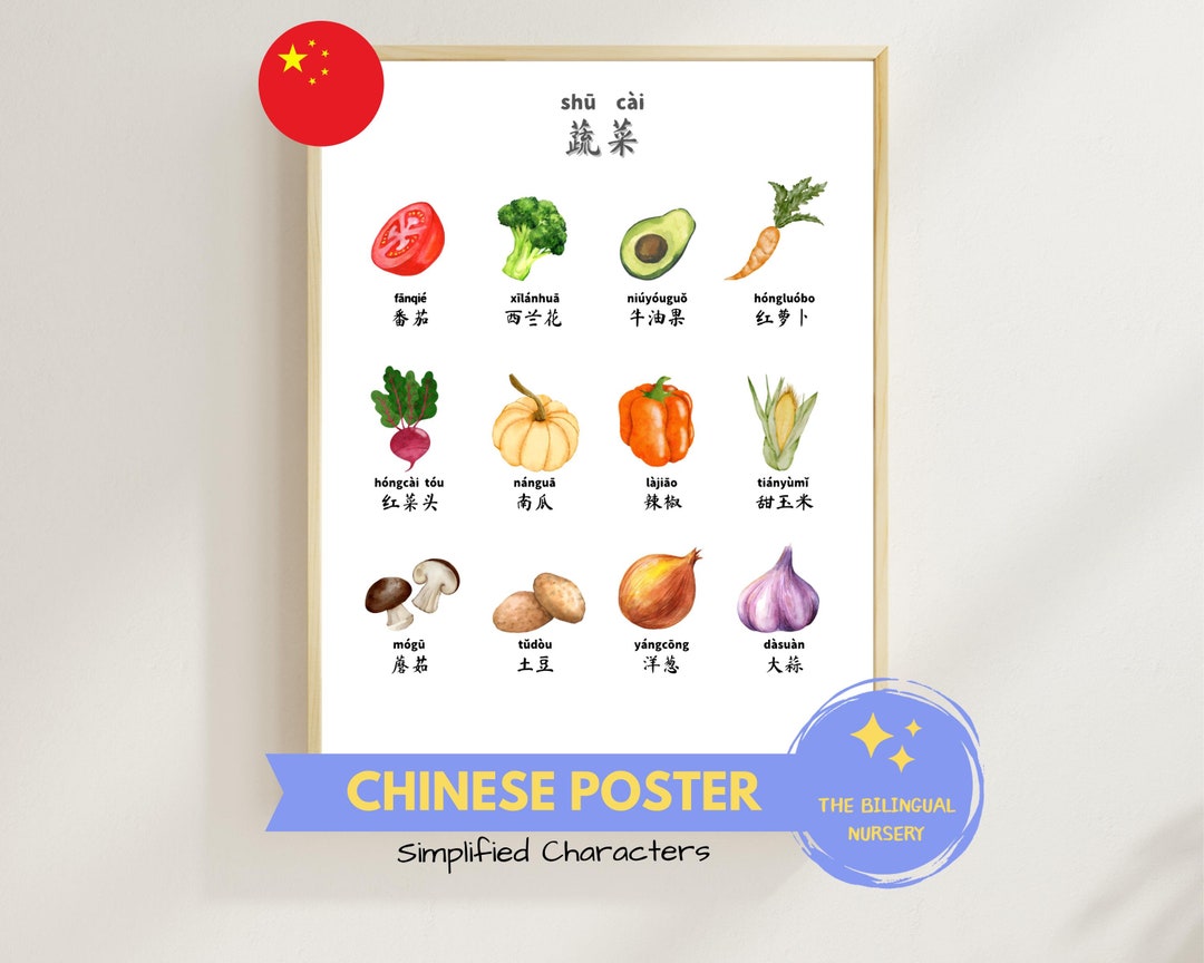 VEGETABLES CHINESE Instant Download Educational Poster Montessori ...