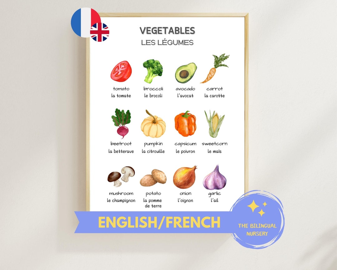 VEGETABLES FRENCH ENGLISH Bilingual Poster Instant Download Educational ...
