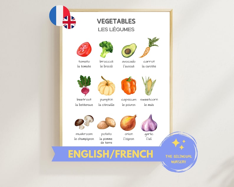 VEGETABLES FRENCH ENGLISH Bilingual Poster Instant Download Educational ...