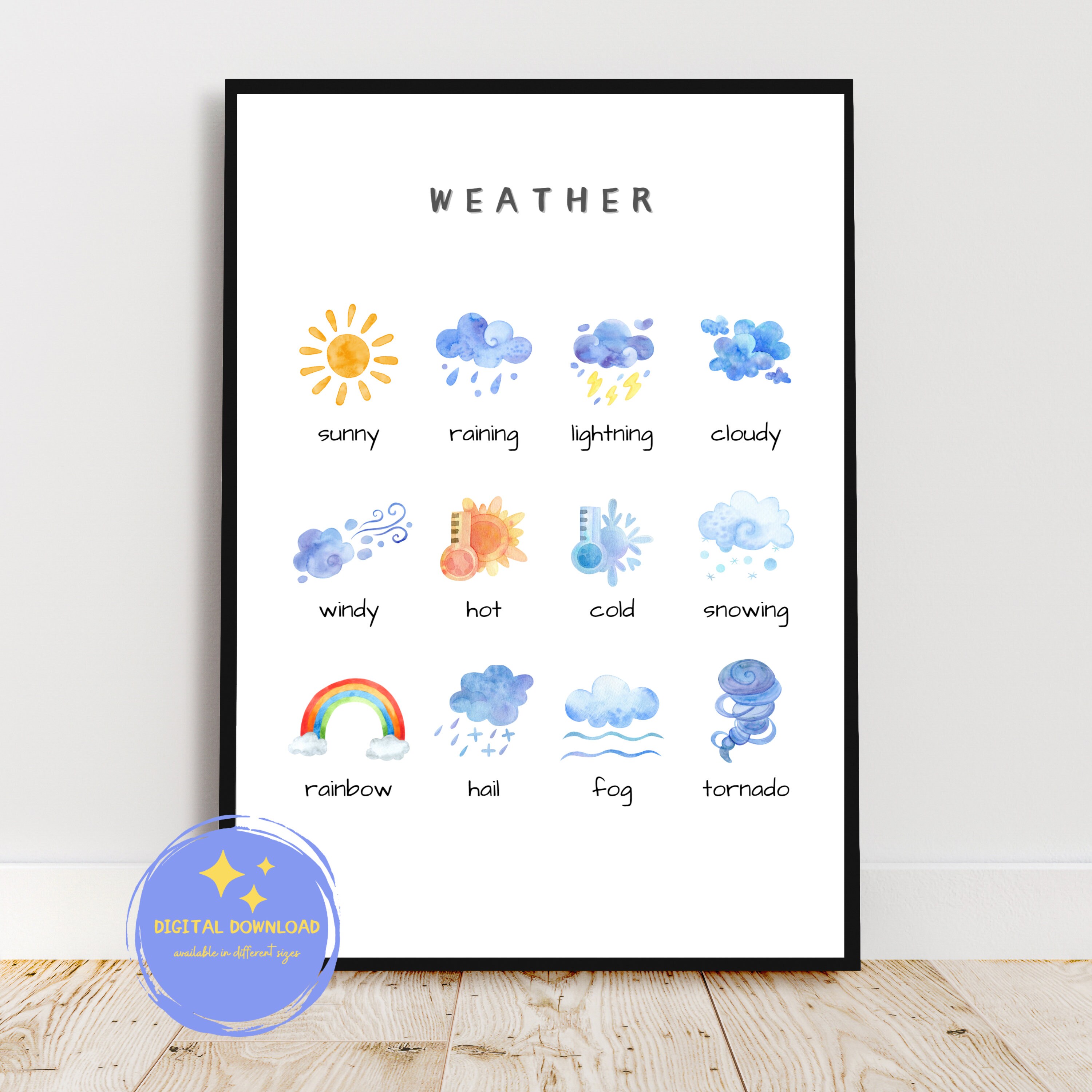 WEATHER ENGLISH Instant Download Educational Poster Montessori Kids ...