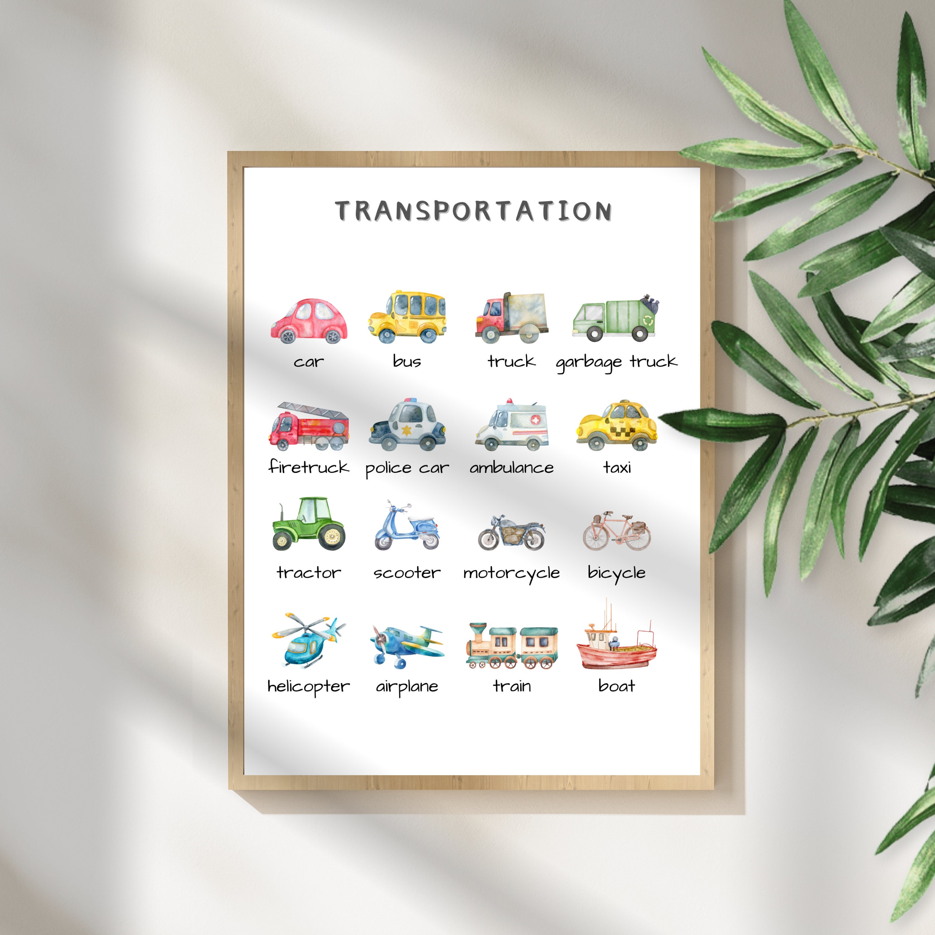 Transportation ENGLISH Vehicles Poster Cars Poster Homeschool Instant ...