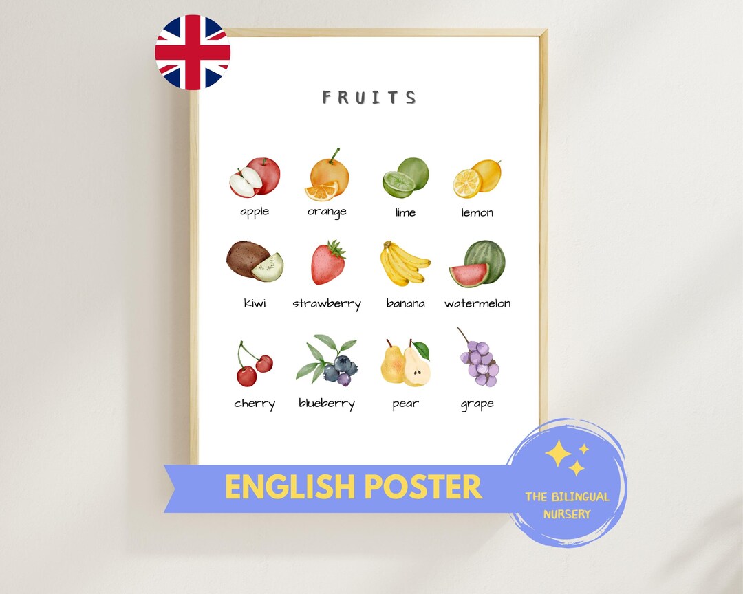 FRUITS ENGLISH Instant Download Educational Poster Montessori Children ...