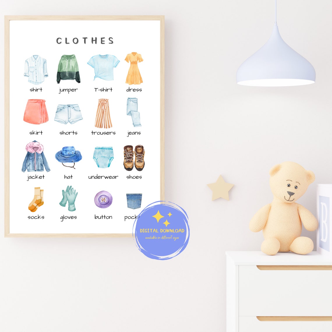 Clothes ENGLISH Poster Instant Download Montessori Kids Children ...
