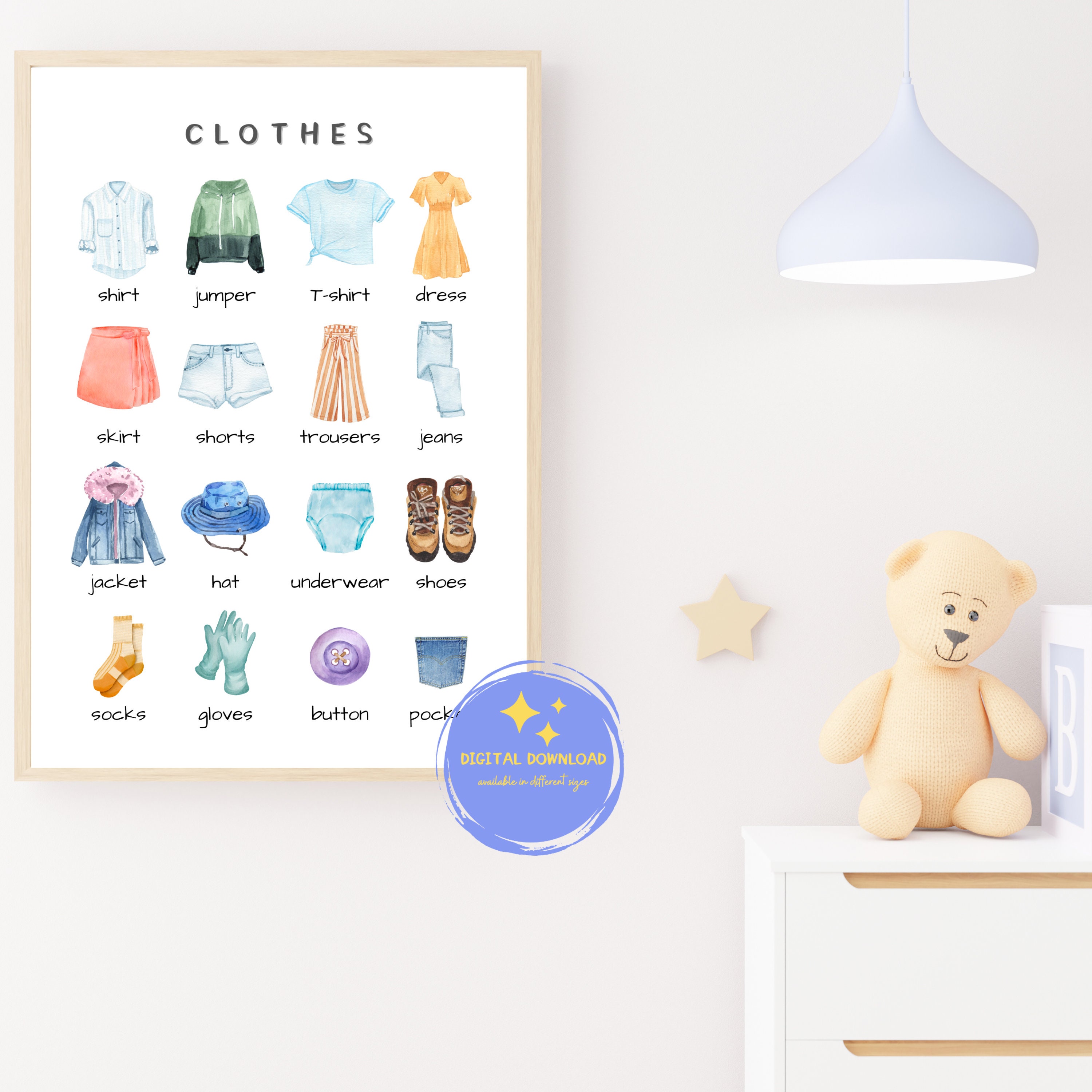 Clothes ENGLISH Poster Instant Download Montessori Kids Children ...