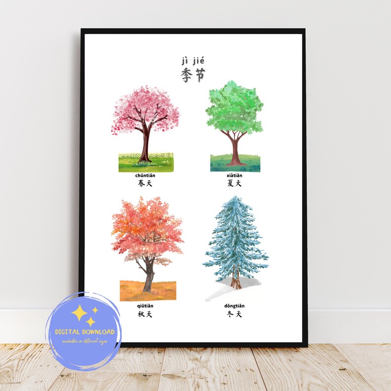 SEASONS CHINESE Instant Download Educational Poster Montessori Kids ...