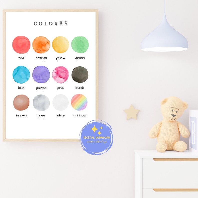 COLORS/COLOURS ENGLISH Instant Download Educational Poster Montessori ...