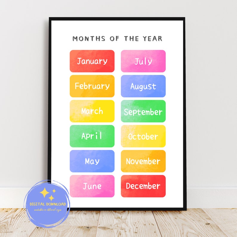 Months of the Year ENGLISH/CHINESE Bilingual Poster Instant Download ...