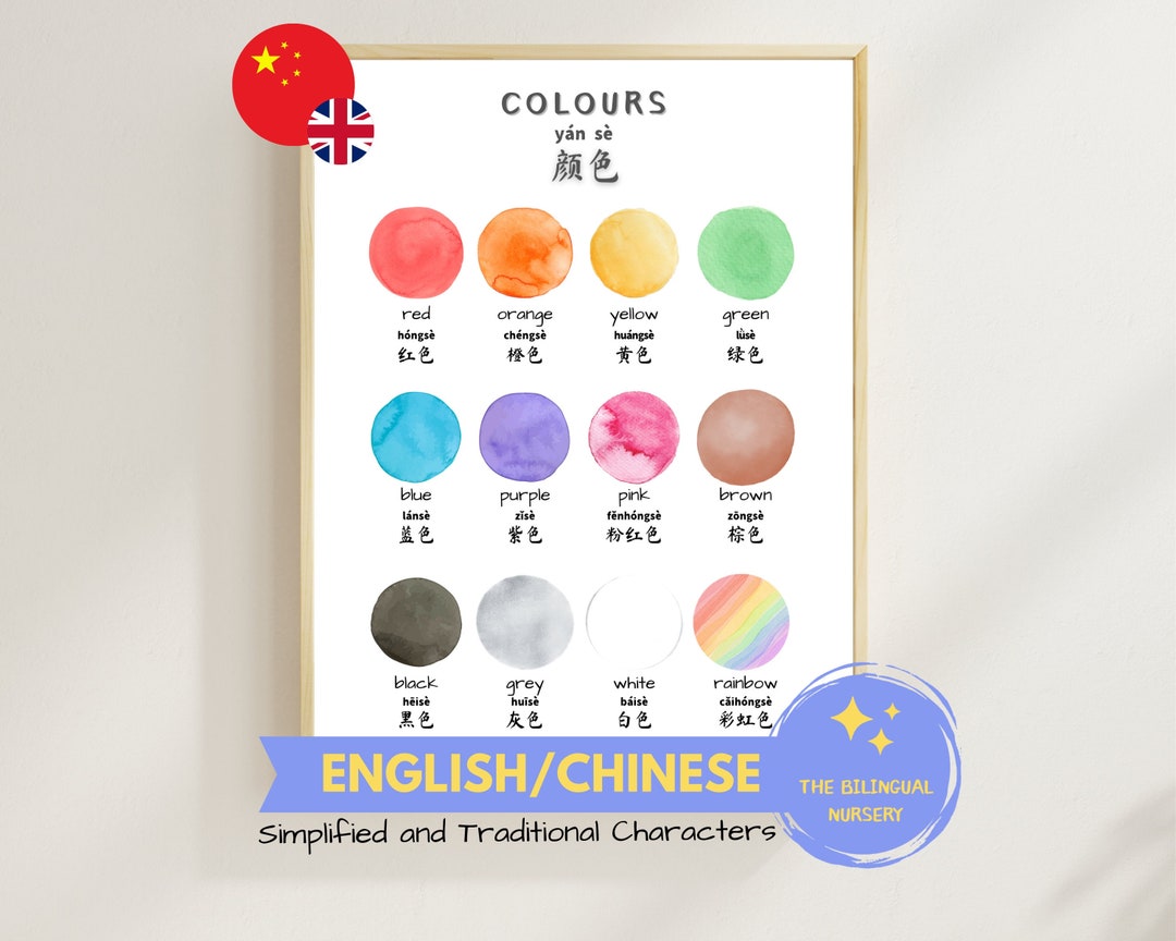 COLOURS/COLORS English/chinese Bilingual Poster Instant Download ...