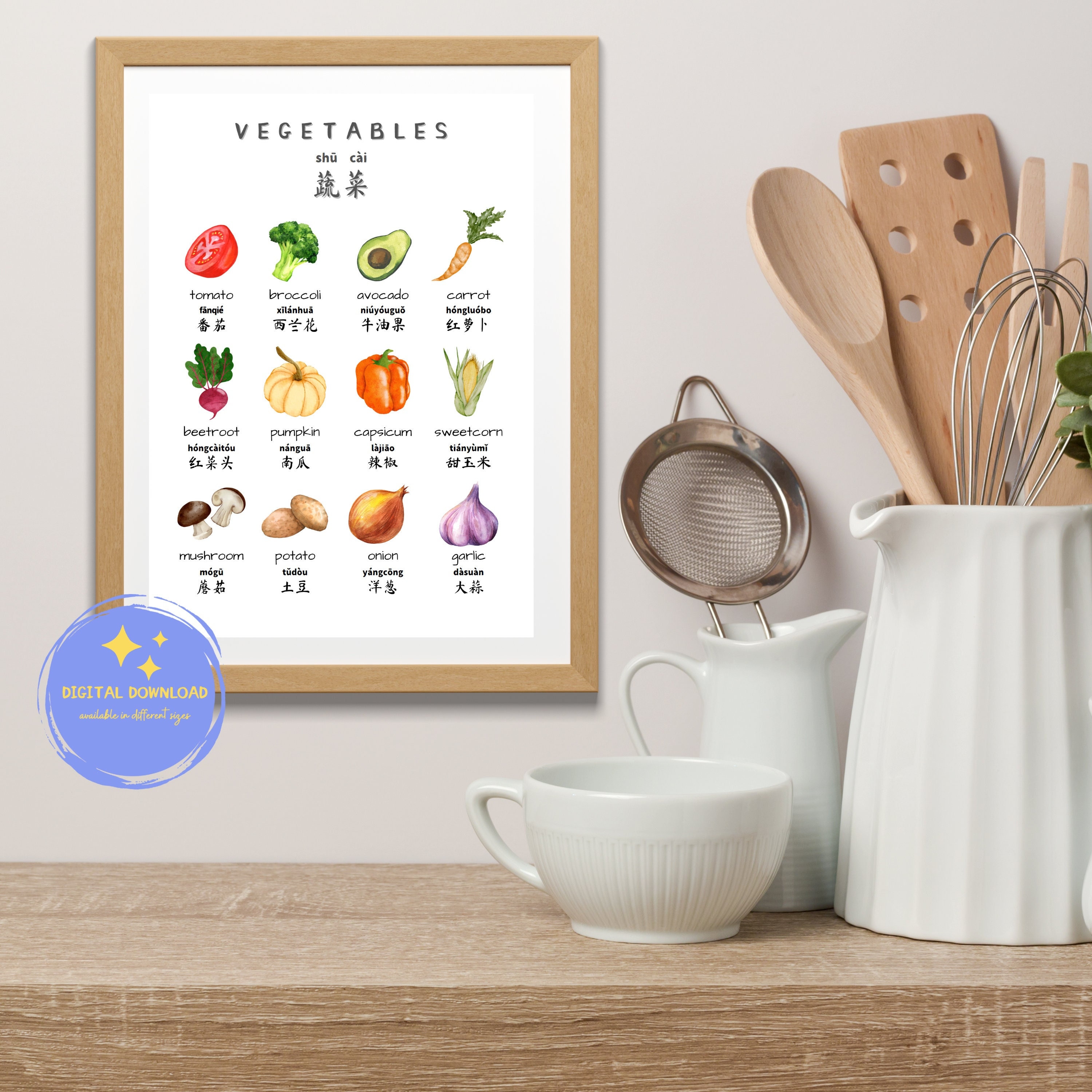 VEGETABLES CHINESE/ENGLISH Instant Download Educational Poster ...