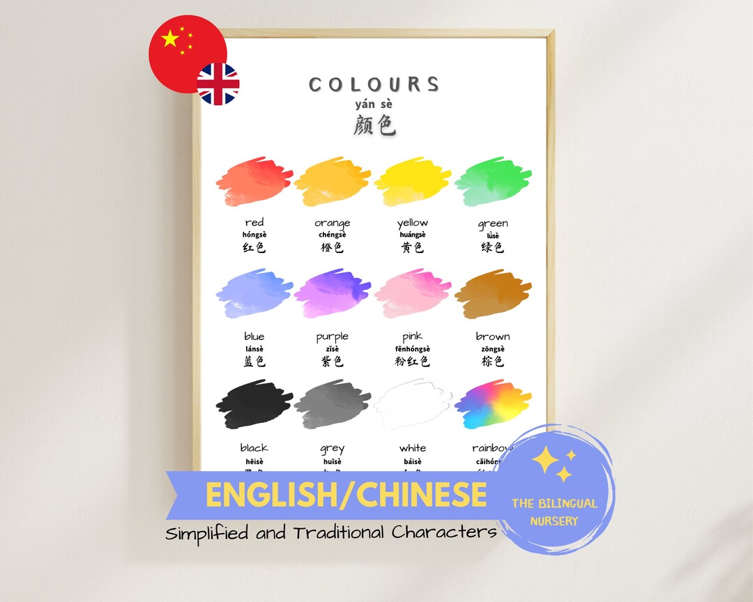 Colours Colors ENGLISH CHINESE Simplified/traditional Bilingual Poster ...
