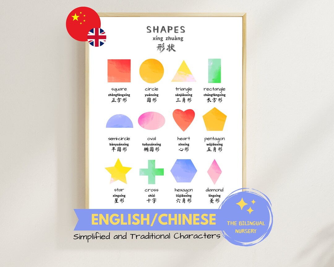 Shapes ENGLISH/CHINESE Bilingual Poster Instant Download Montessori ...
