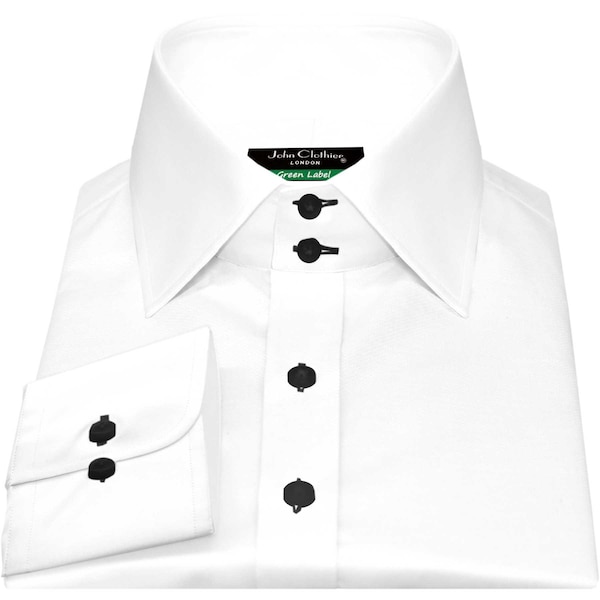 Mens White Dress Shirt With Black Buttons - Etsy