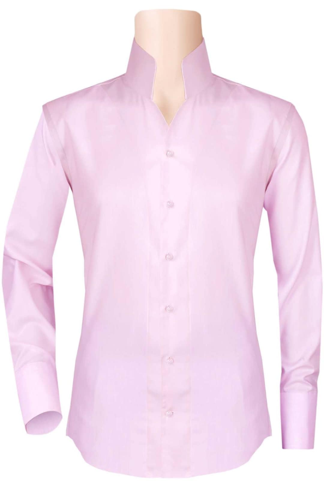 Pink Wrinkle Free Dress Shirt Men's High Open Buttonless V Collar Non ...