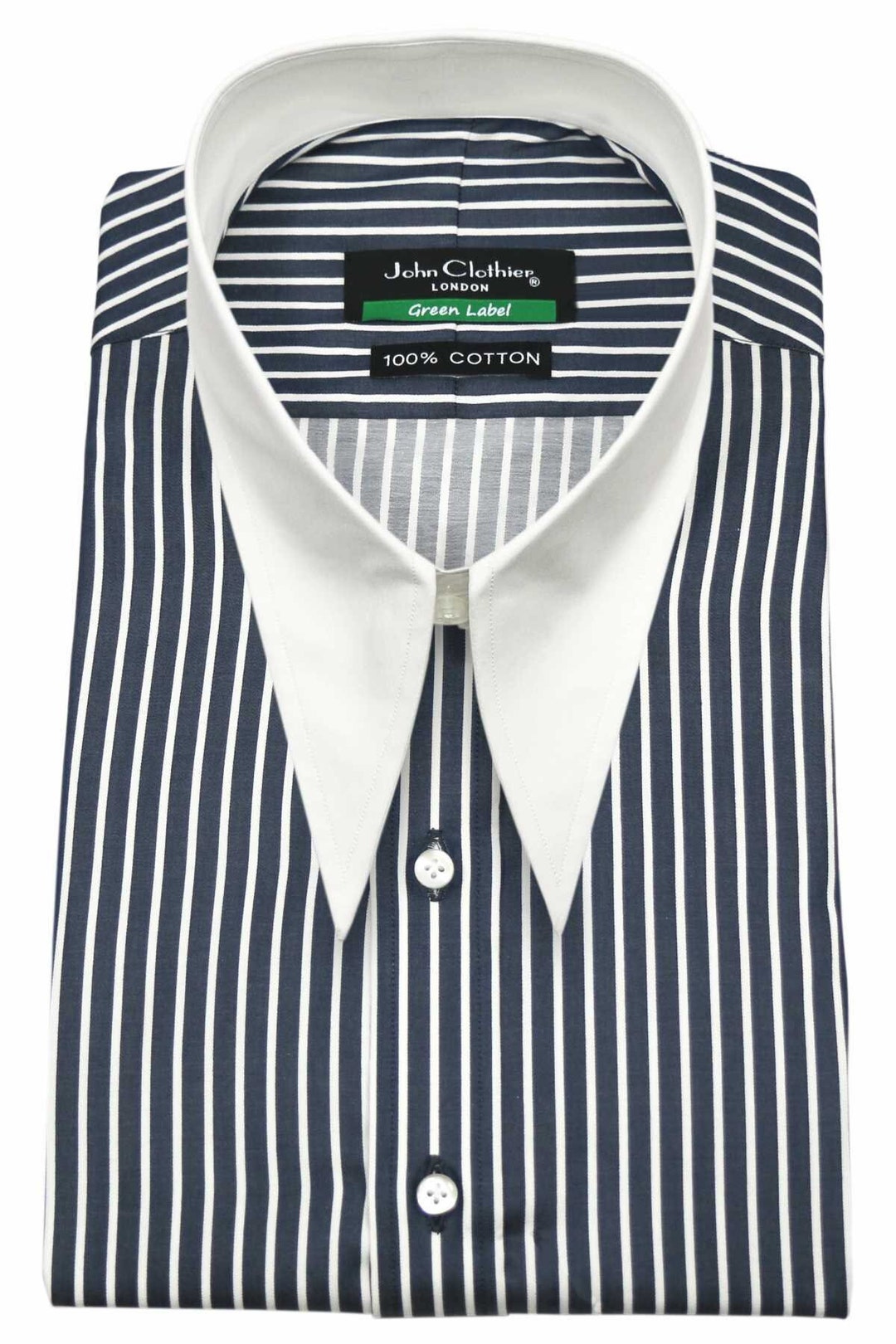 Vintage Recreated Collar Navy Blue White Stripes Bankers Spear Dagger ...