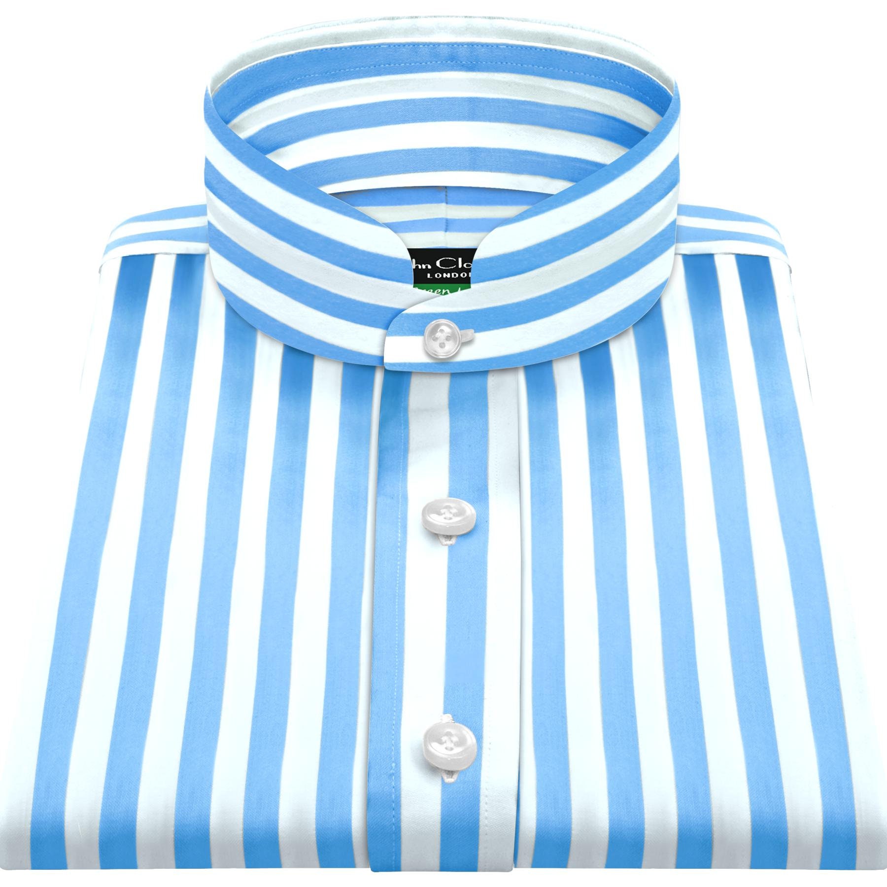 Men's High Banded Collar Dress Shirt 2.5'' High Nehru Collar Blue ...