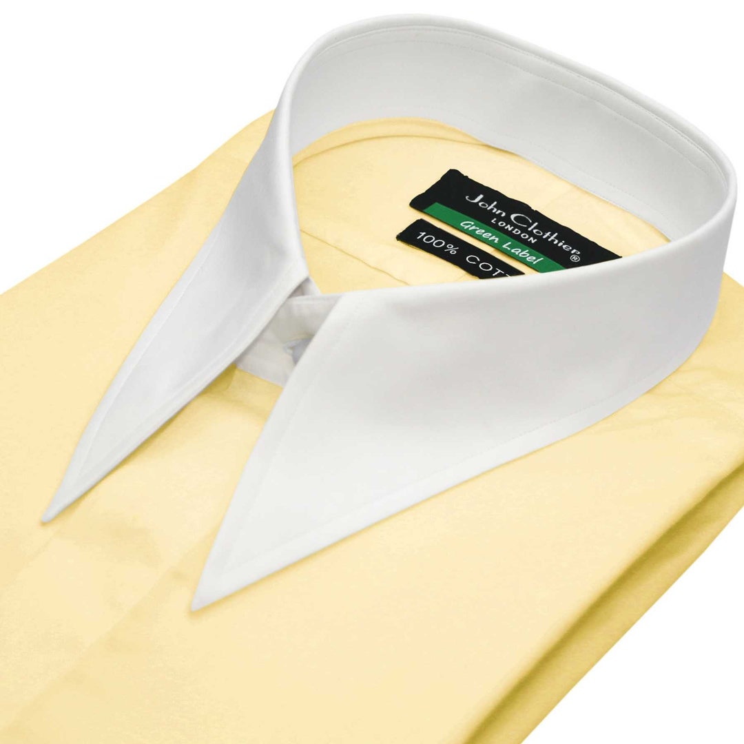 Yellow Hidden Conceal Placket Spear Long Pointed Collar Goodfellas ...