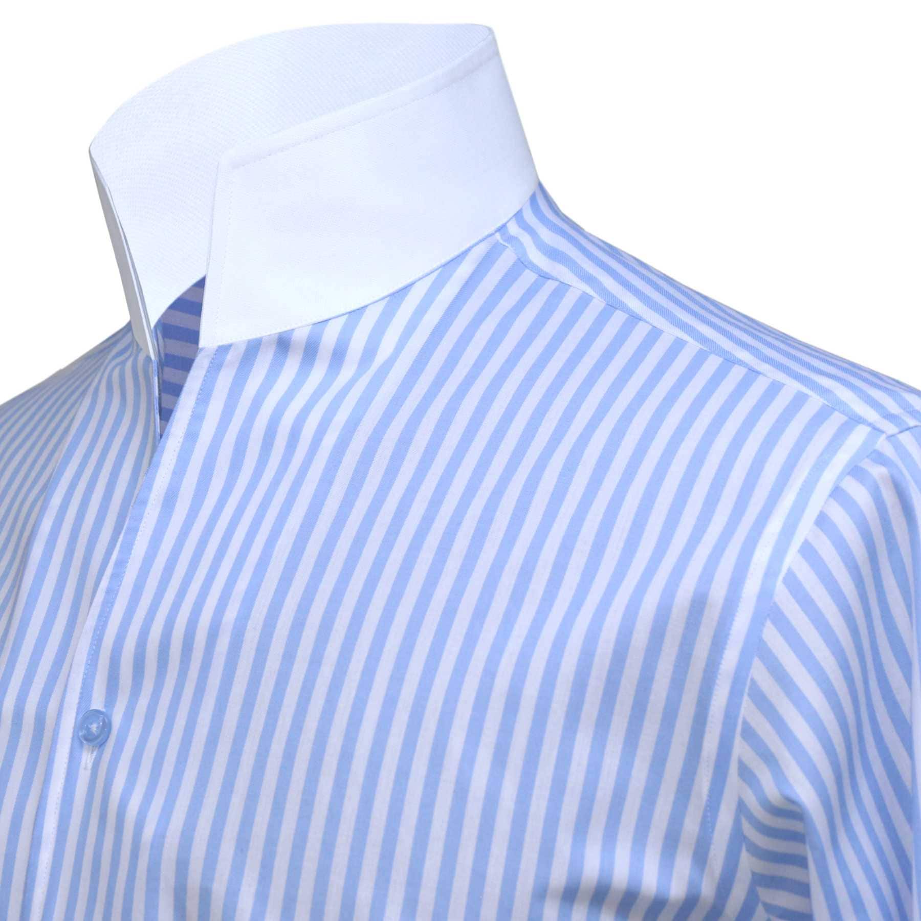 Karl Lagerfeld Style High Collar Shirt Blue & White Standing Stripes ...