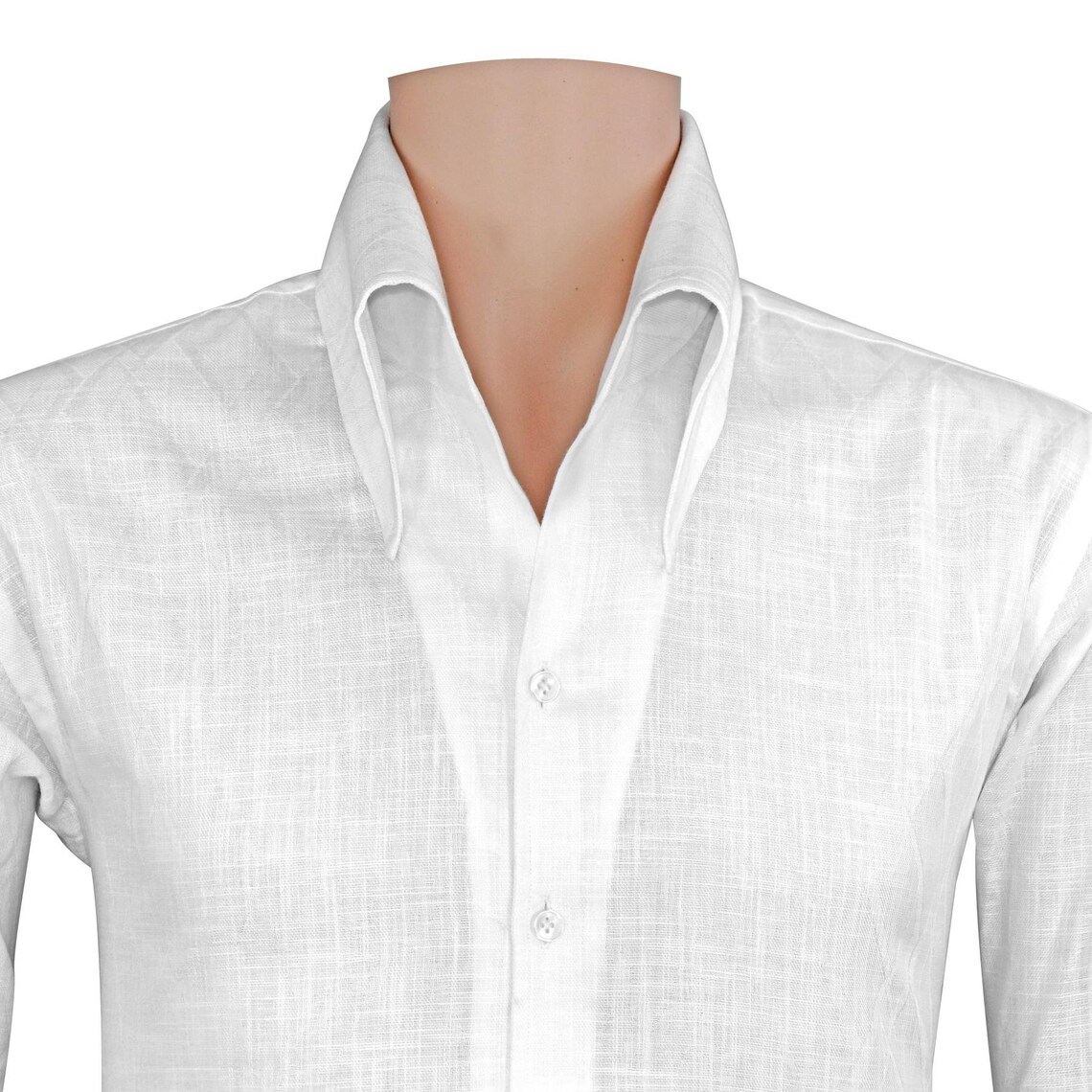 Men's Linen High Open Button-down Bow Collar White Shirt Ribbon Suit ...