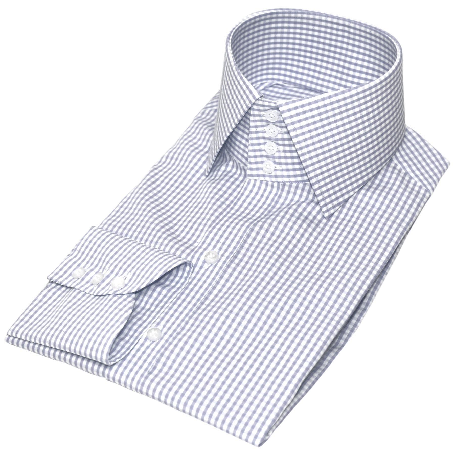Iconic Windsor Collar High Spread English Collar Grey & White Gingham ...