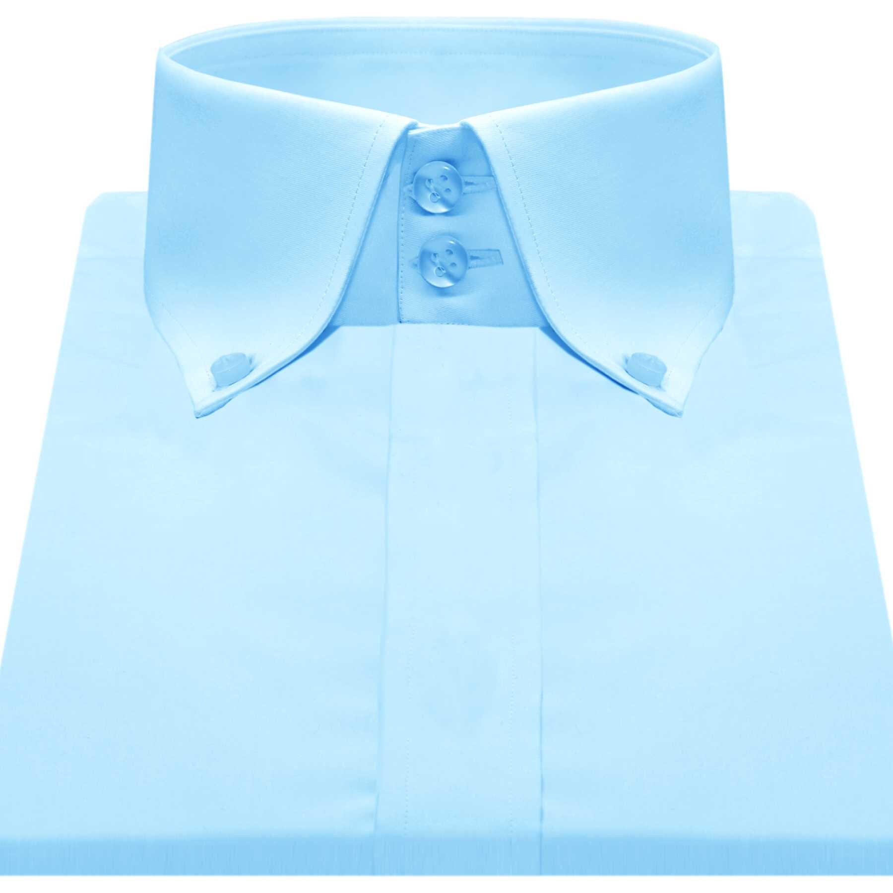 Sky Blue Button Down Collar Hidden Conceal Buttons Placket Dress Shirt ...