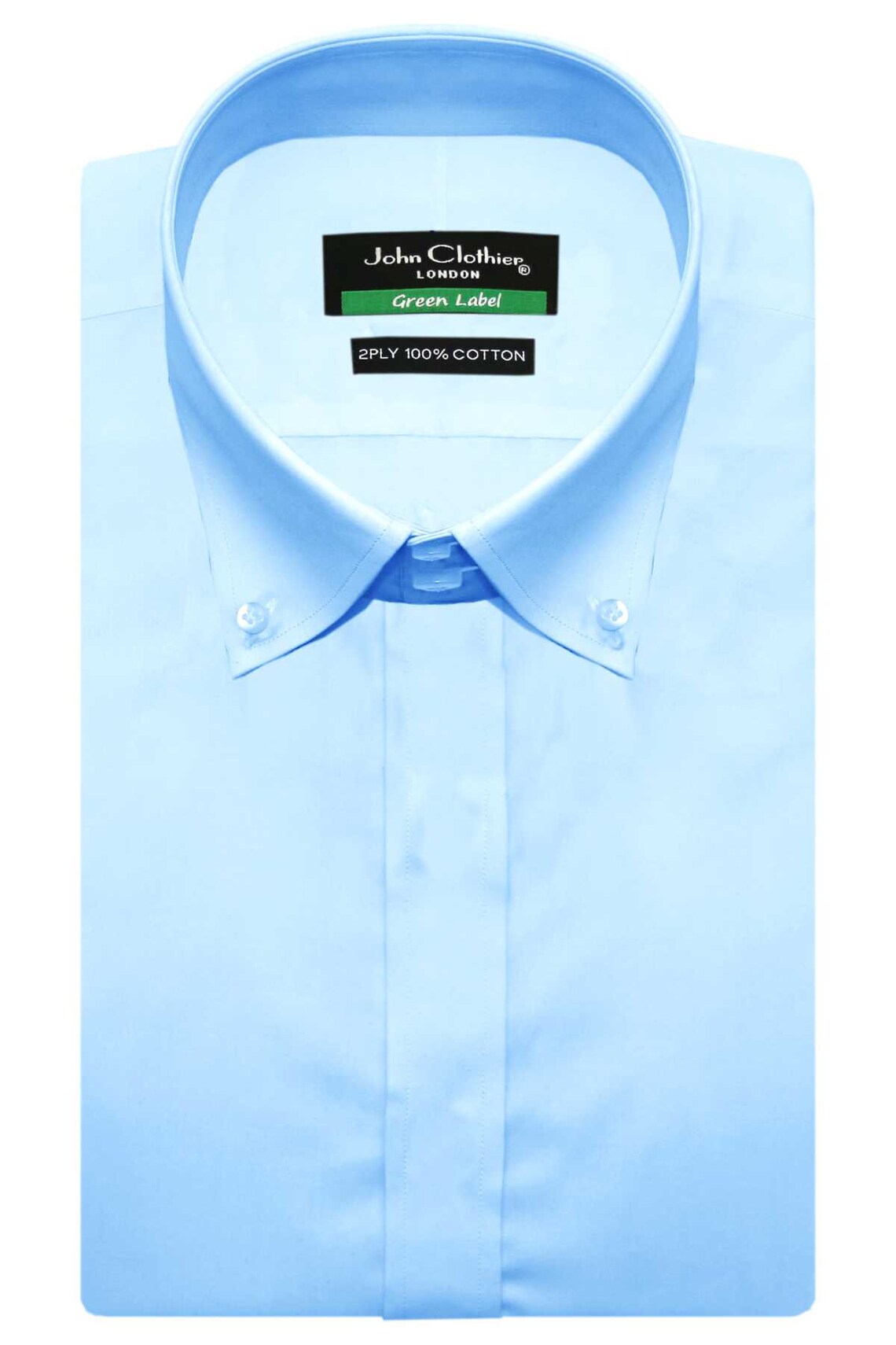 Sky Blue Button Down Collar Hidden Conceal Buttons Placket Dress Shirt ...