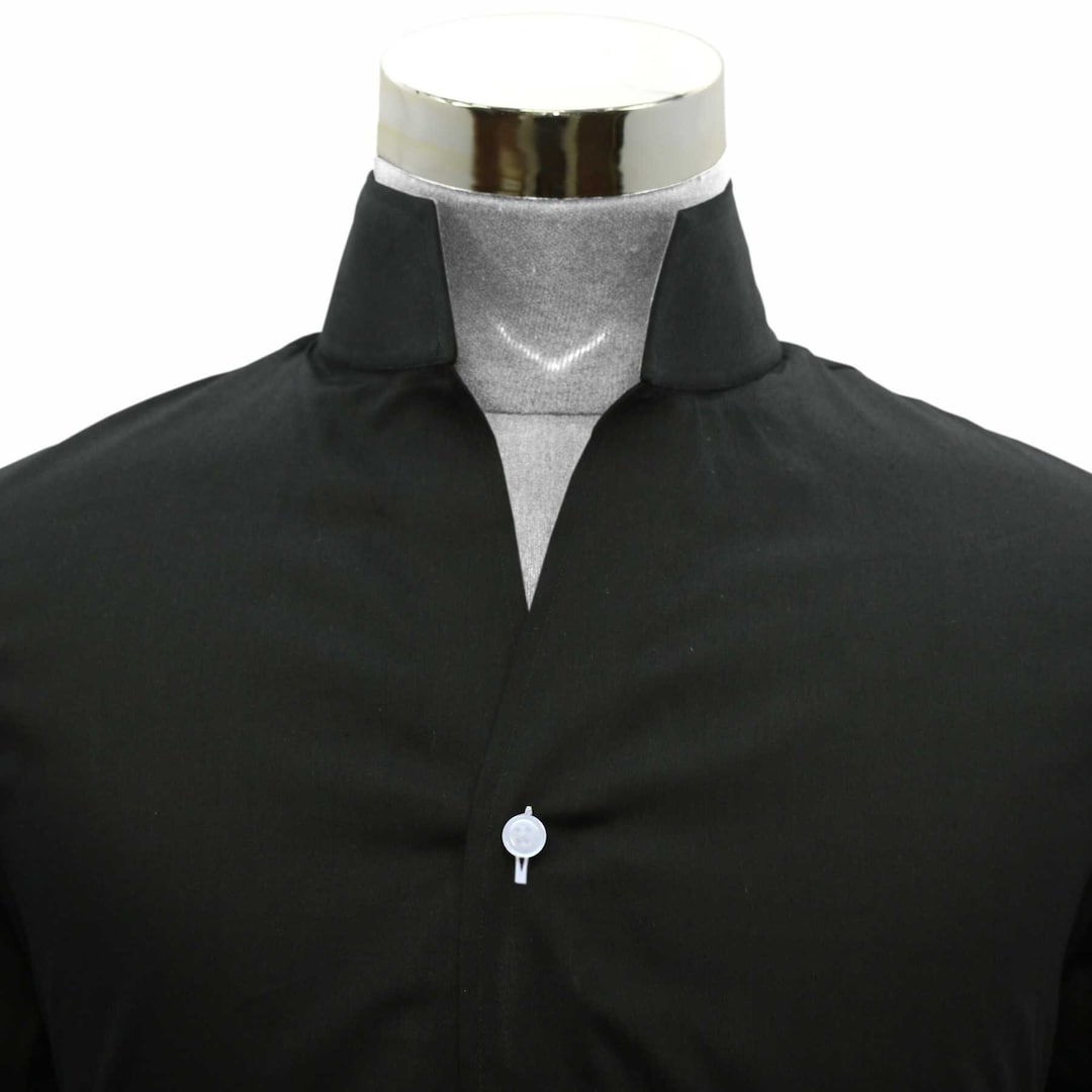Open Buttonless Band Collar Tall Neck Shirt Pure Cotton Black Birthday ...