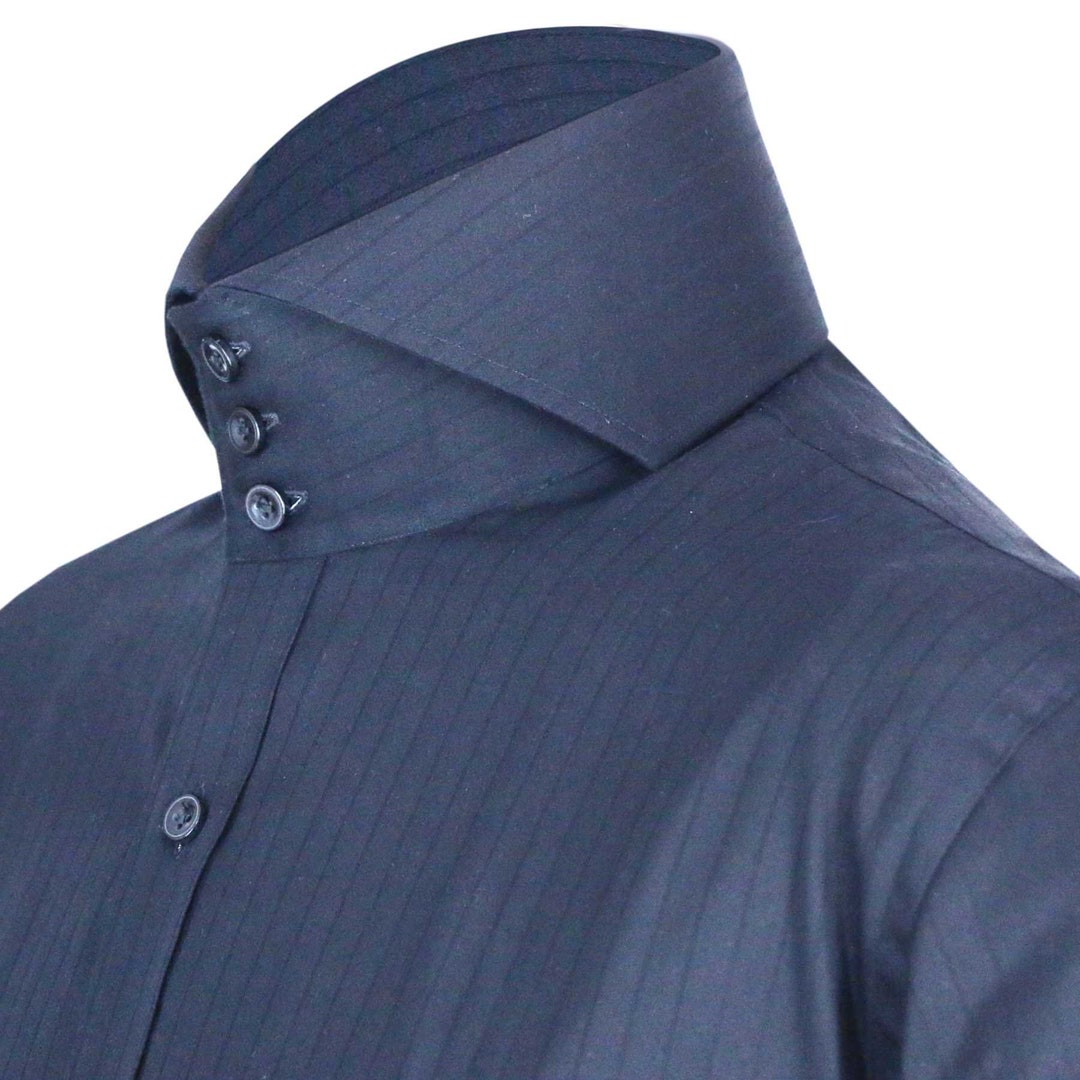 Vintage High Neck Windsor Collar President Cutaway Collar Navy Blue ...