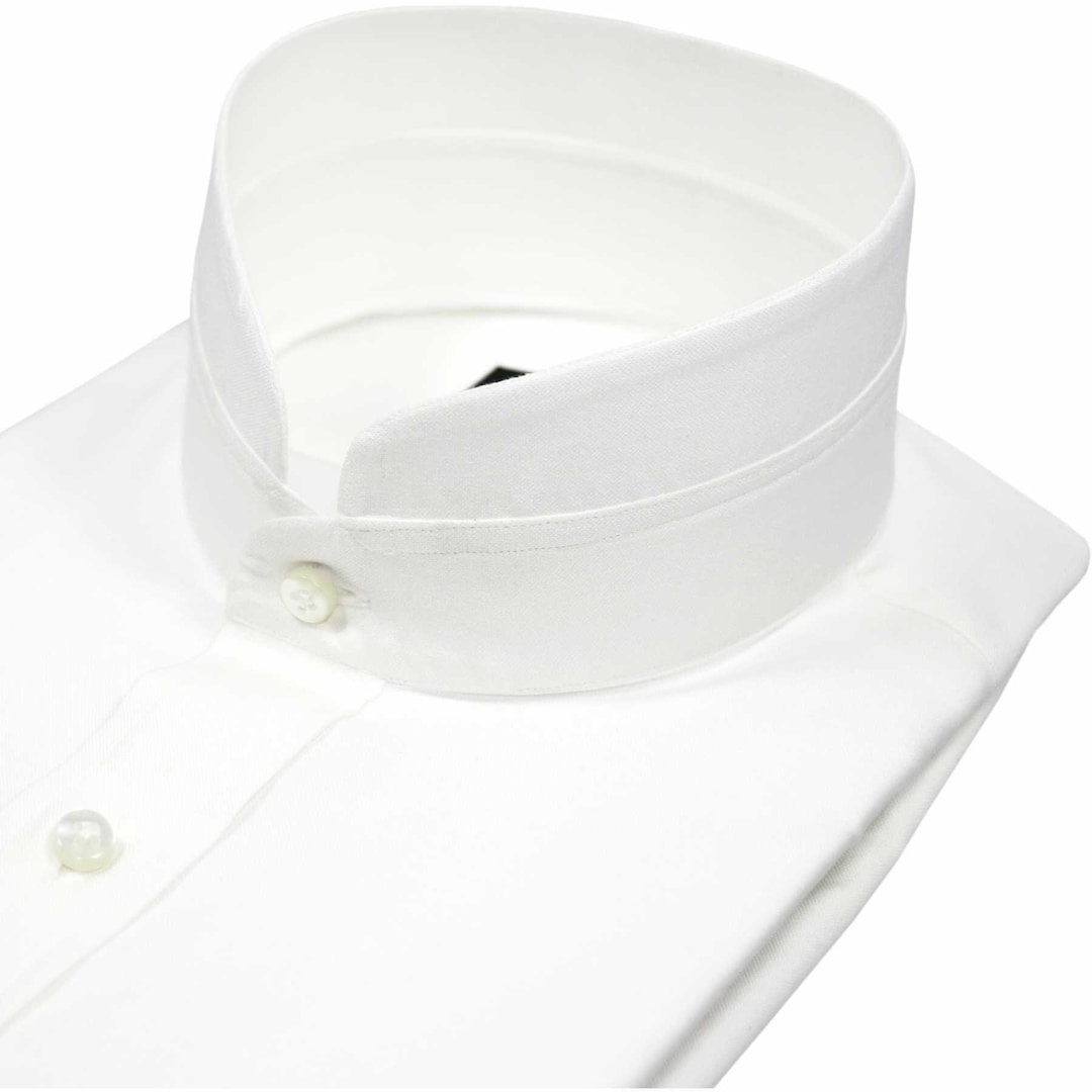 Men's Banded Collar Pure Cotton White Dress Shirt 2.5'' High Nehru ...
