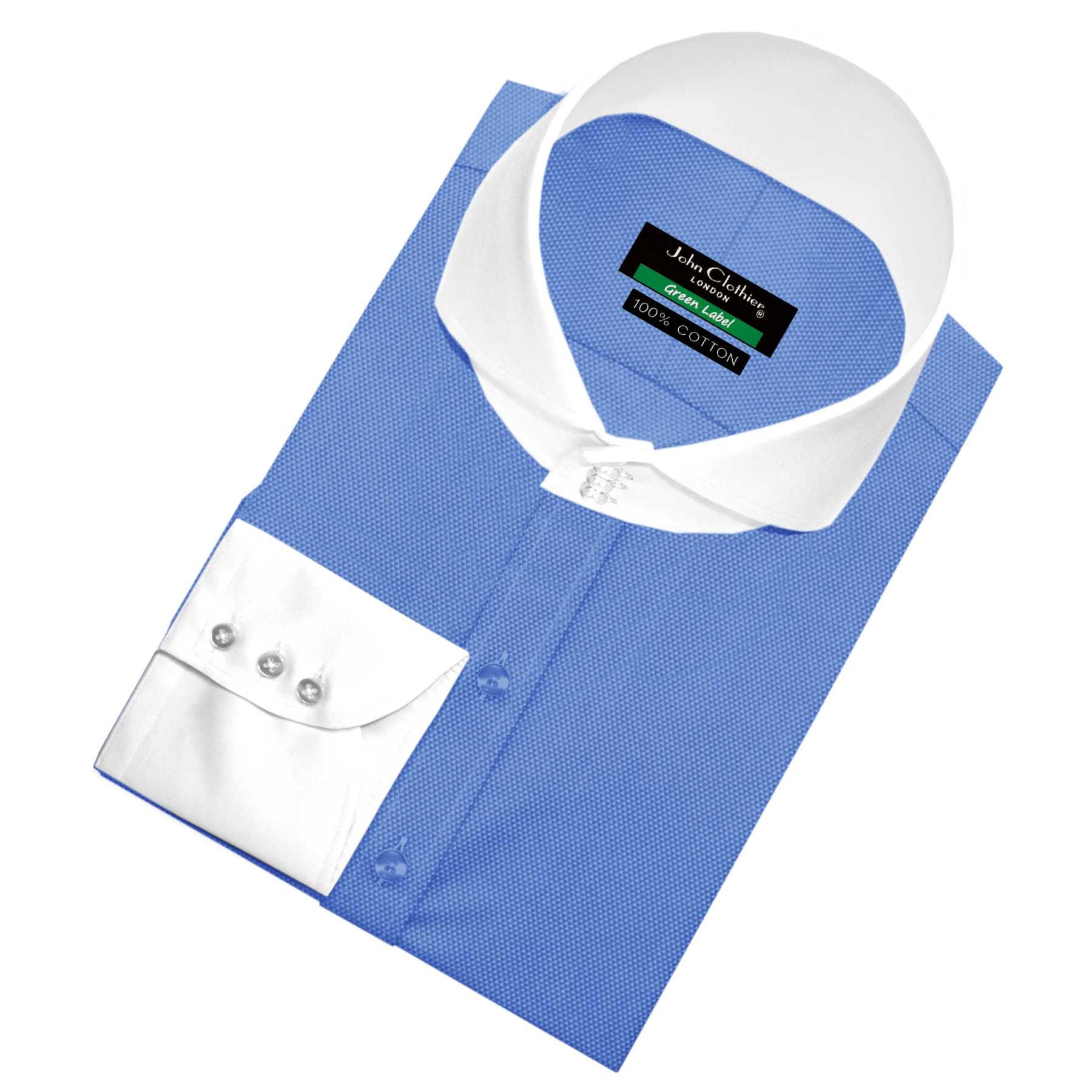 High Neck President Cutaway Collar Lavish Blue Tiny Checks Long Sleeves ...