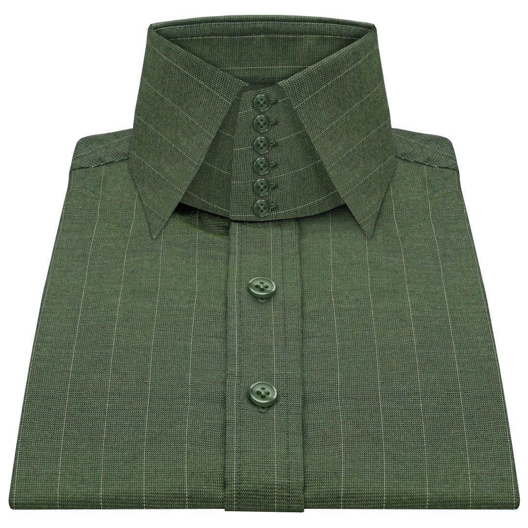 High Collar Shirt Windsor English Spread Collar With 6 Buttons Green ...
