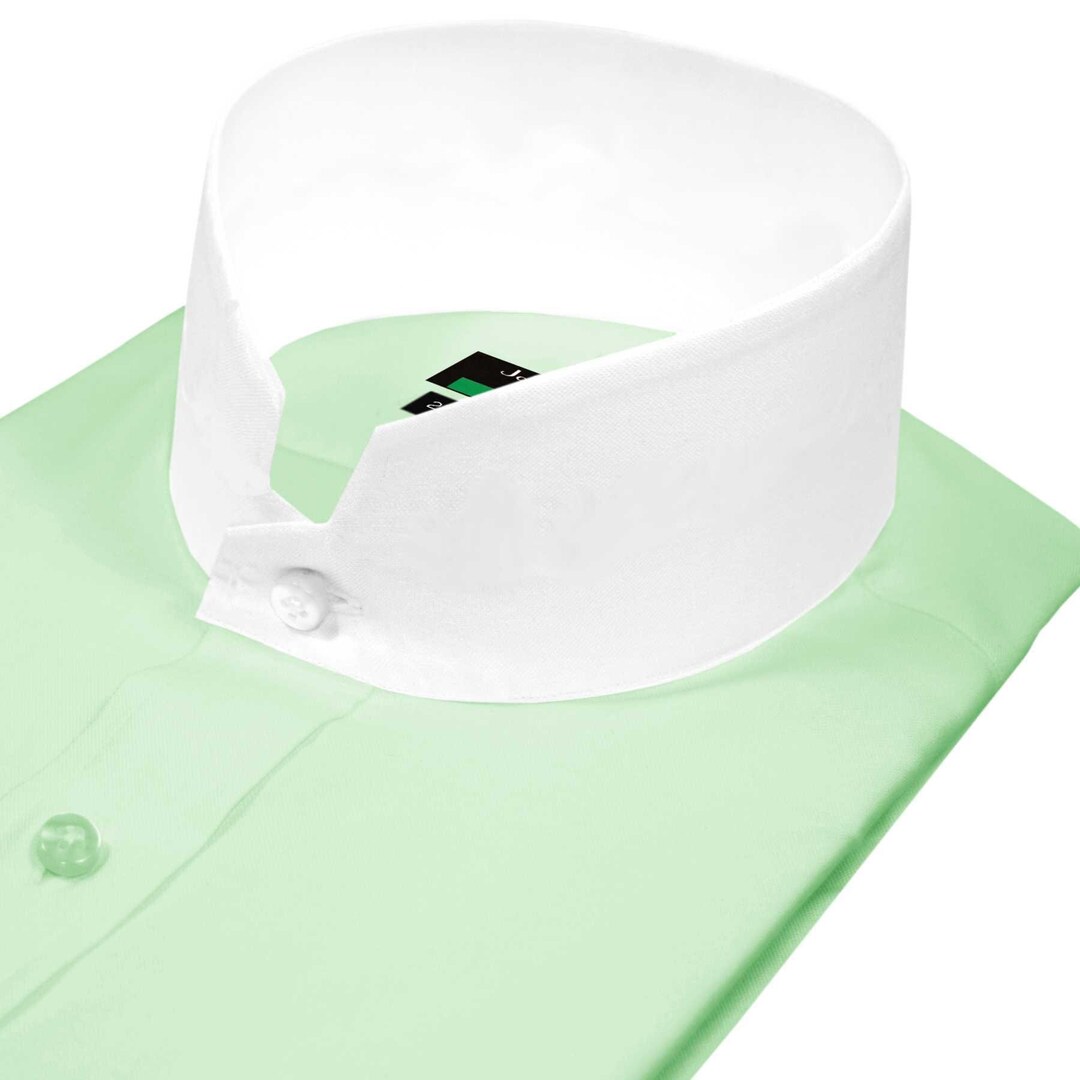 Mint Green, Pistachio Green Roman Tonsure Collar Shirt Formal Dress ...