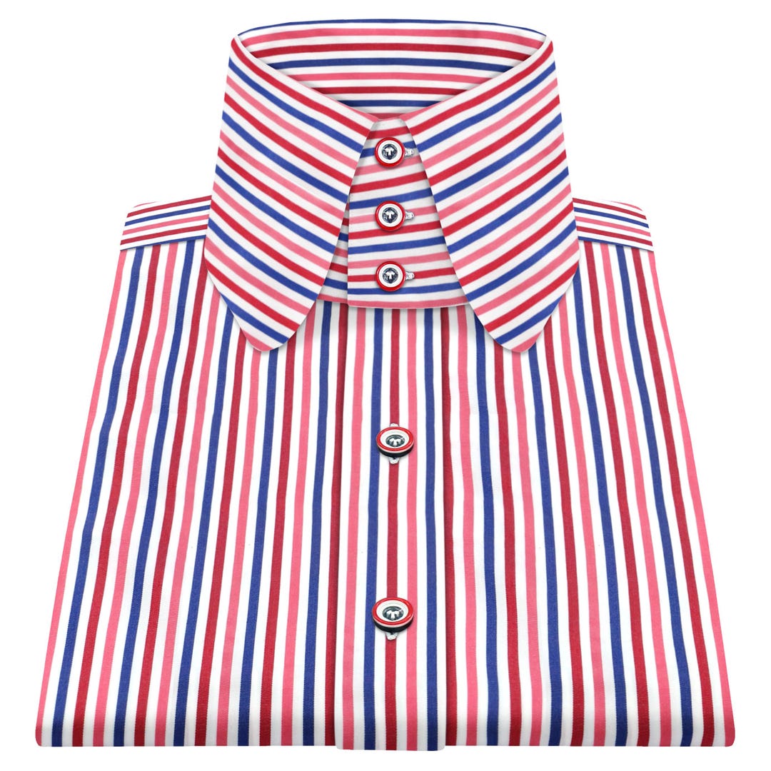 Men's High Penny 3 Button Big Neck Collar Cotton Shirt Club Round ...