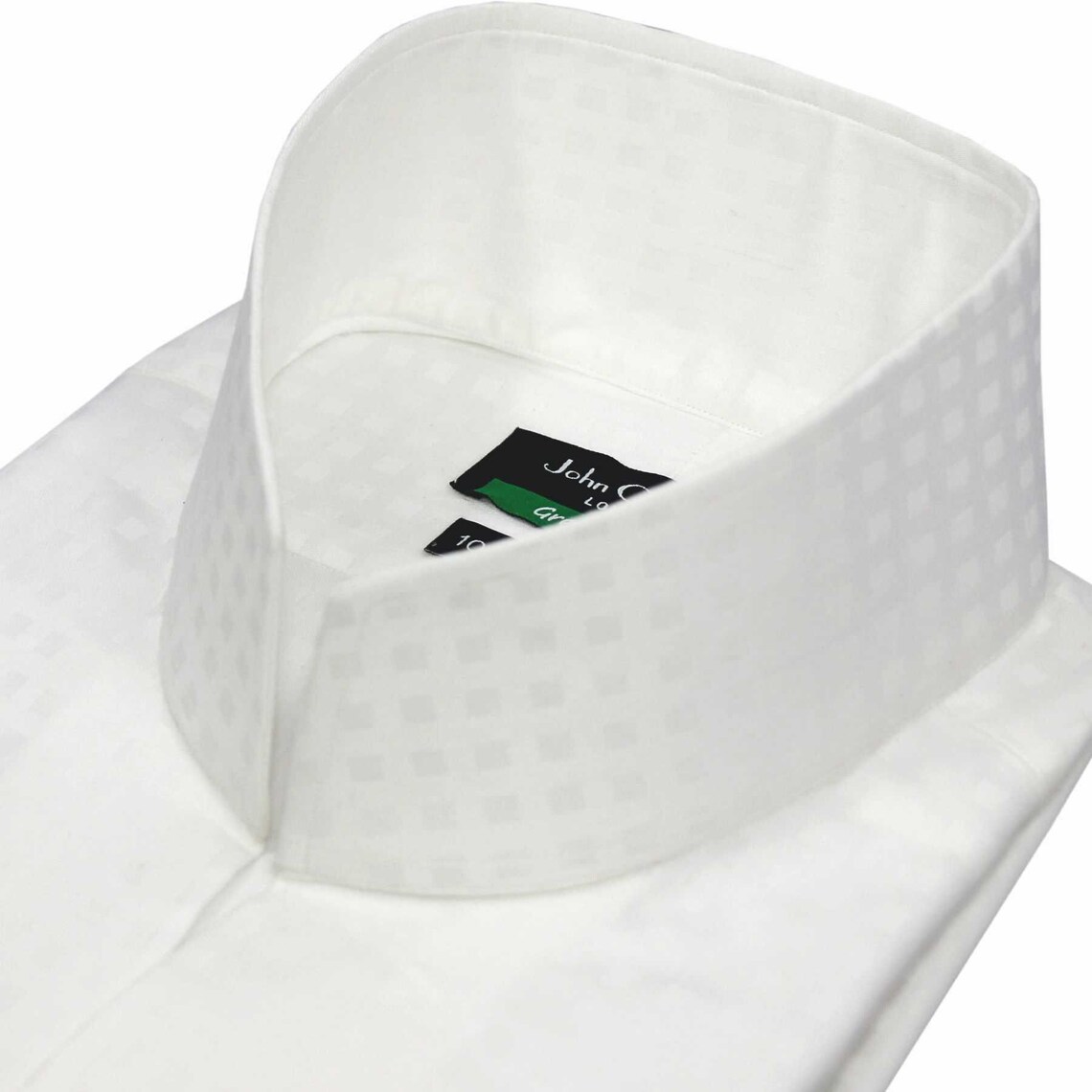 High Open V Collar White Checks Dress Shirt Men's Pure Cotton Standup ...