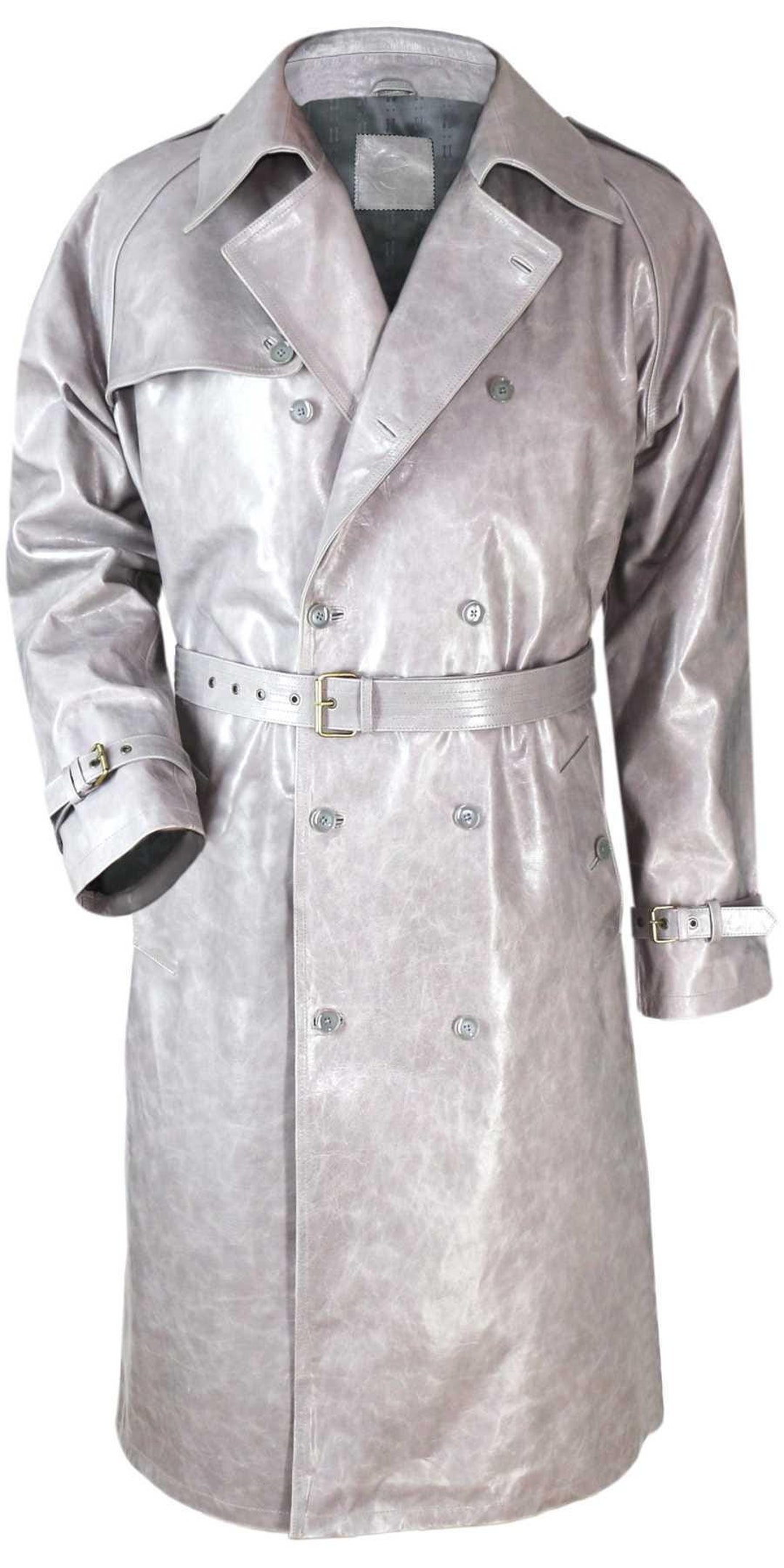 Men's Cement Grey Metallic Finish Handmade Genuine Cow Leather Long ...