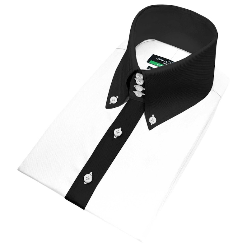 Button Down High Collar Shirt, White Men Cotton Dress Shirt 3"high 4 ...