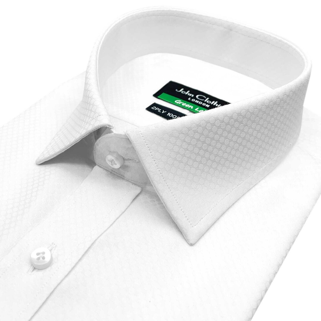 White Classic Kent Collar Dress Shirt Men's Fashion in Honeycomb ...
