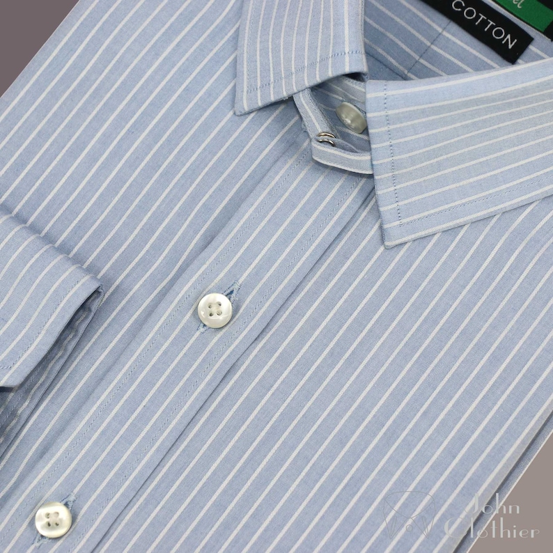 James Bond Collection Sky Blue & White Stripes Snap Tab Collar Dress ...