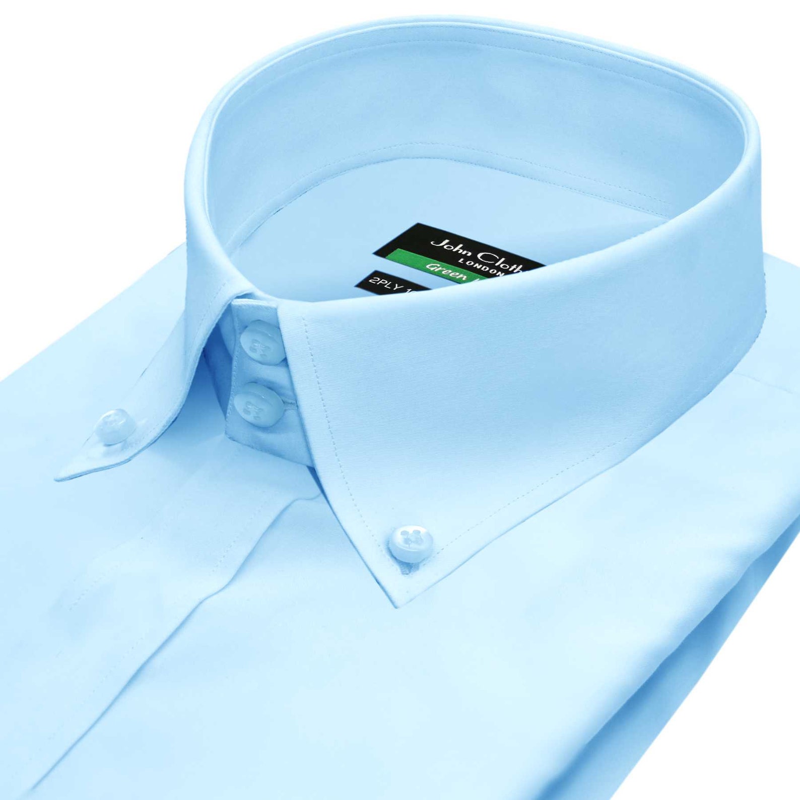 Sky Blue Button Down Collar Hidden Conceal Buttons Placket Dress Shirt ...