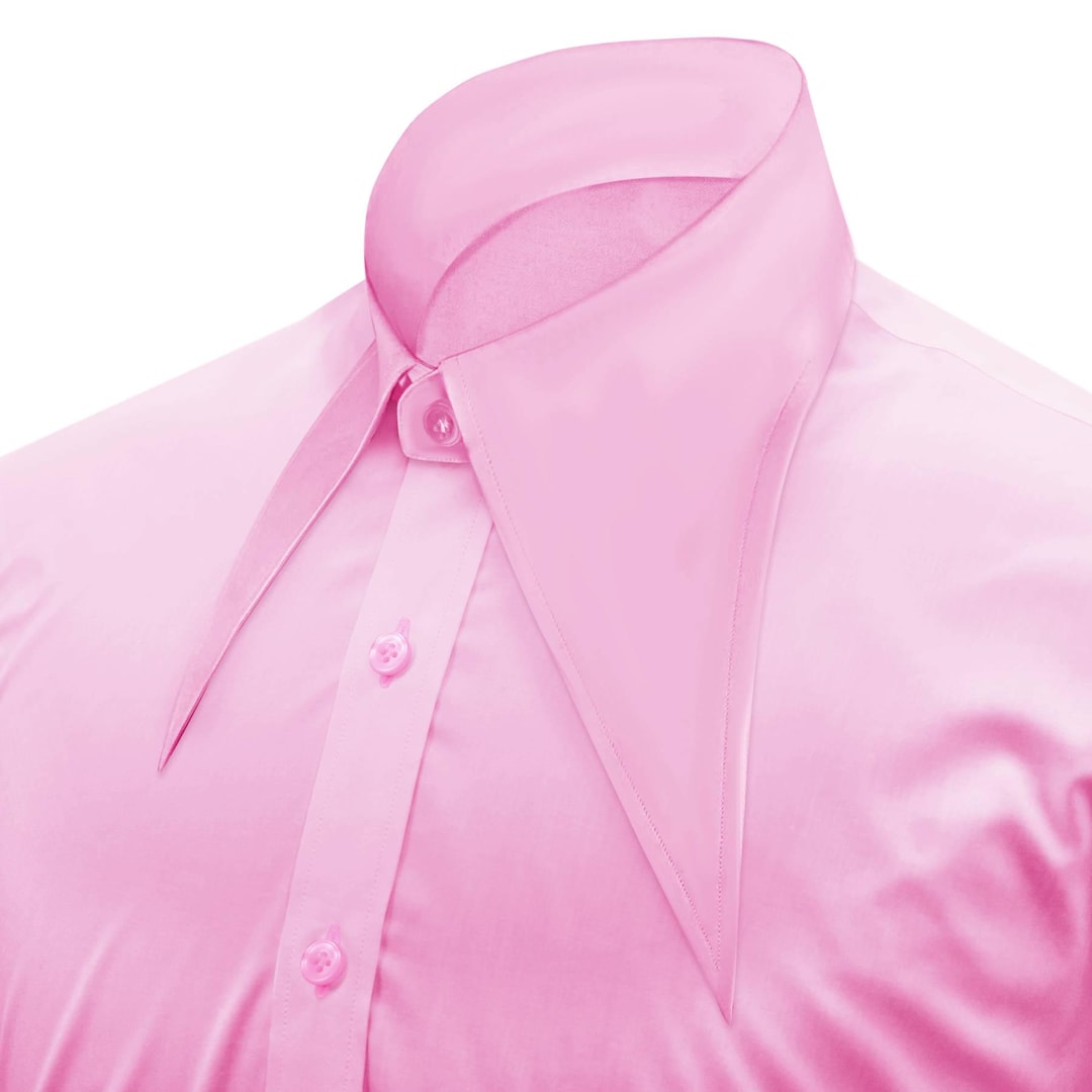 Men's Extreme Long Point Collar Shirt Plain Pink Dress Shirt ...