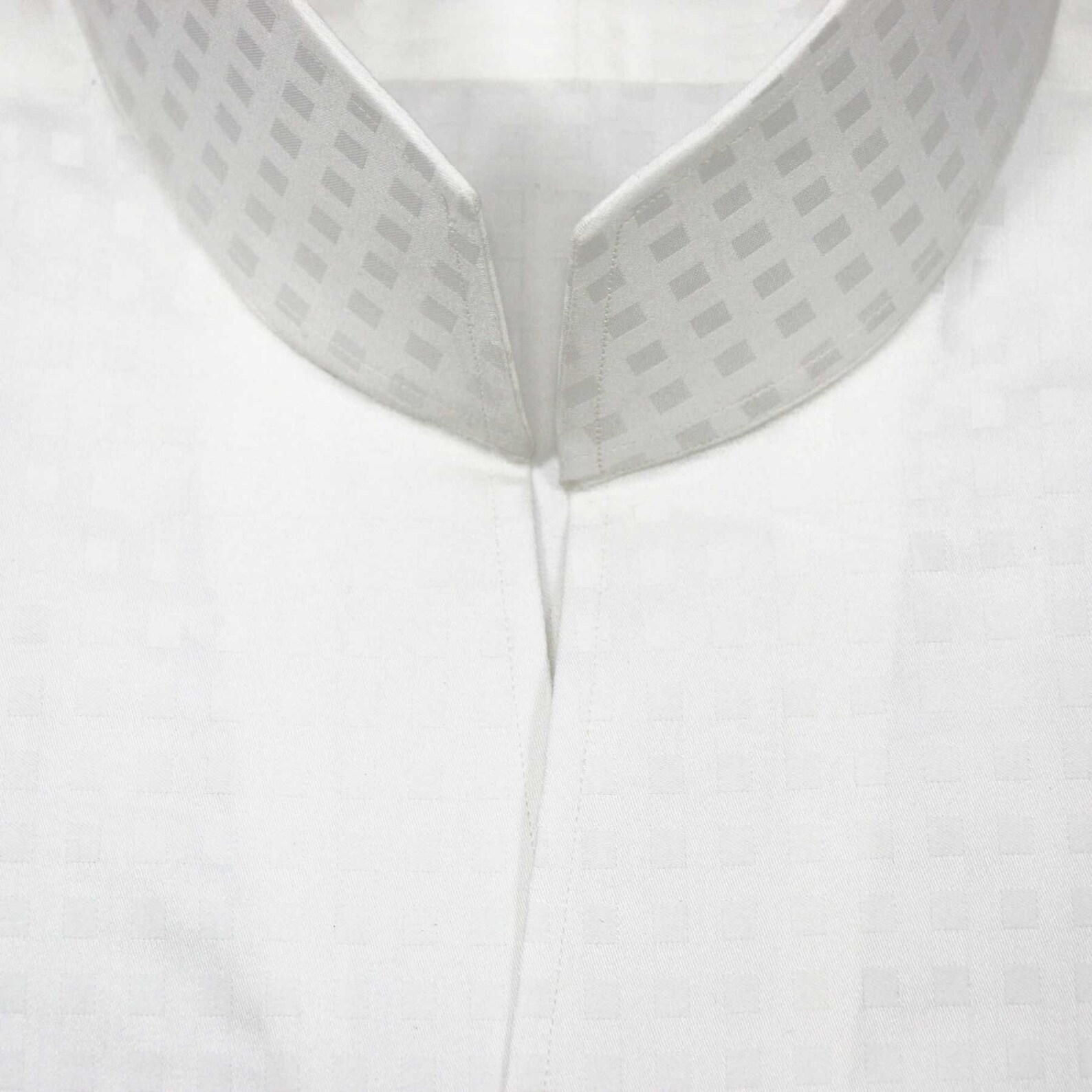 High Open V Collar White Checks Dress Shirt Men's Pure Cotton Standup ...