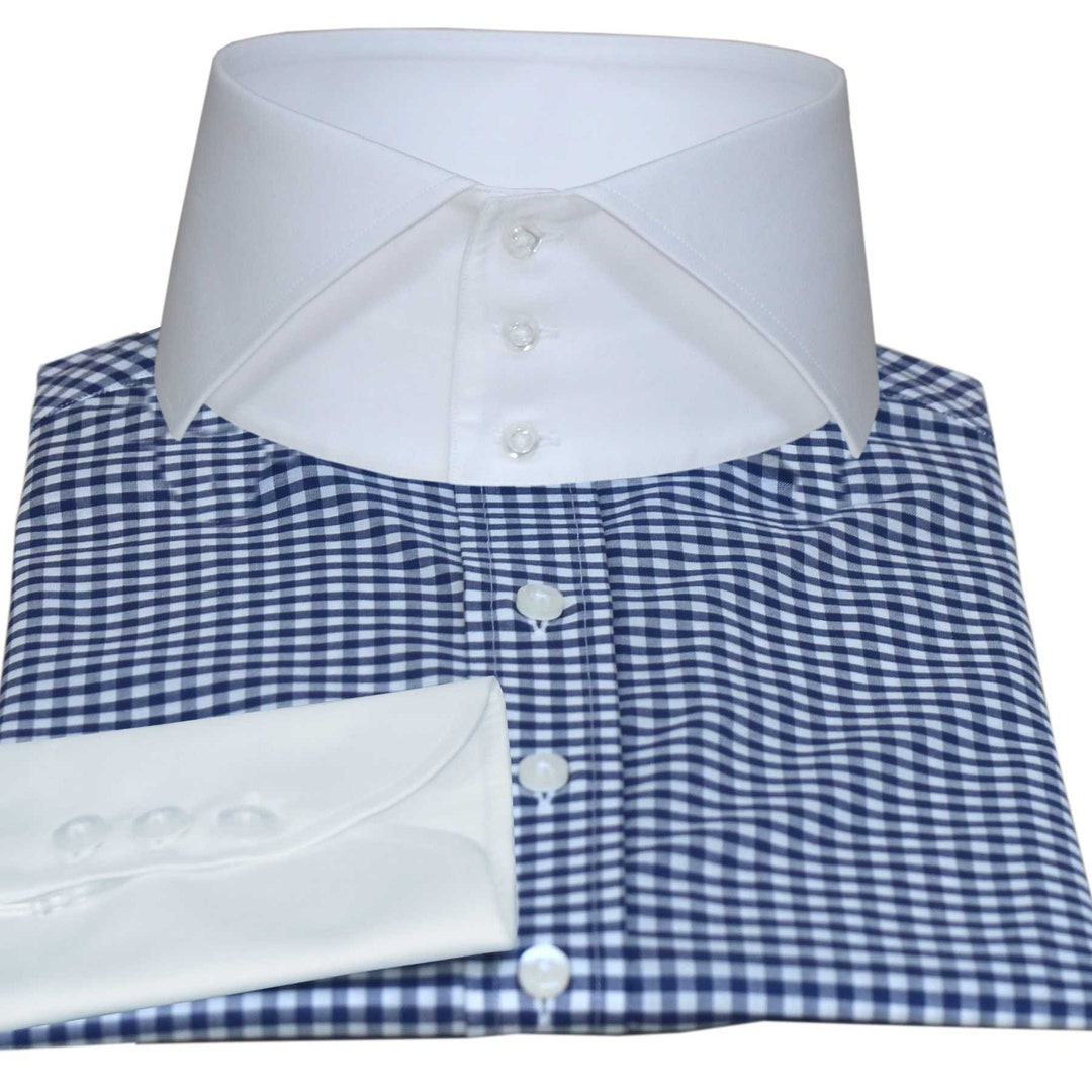 Tall Neck Windsor High Collar President Cutaway Collar Blue & White ...