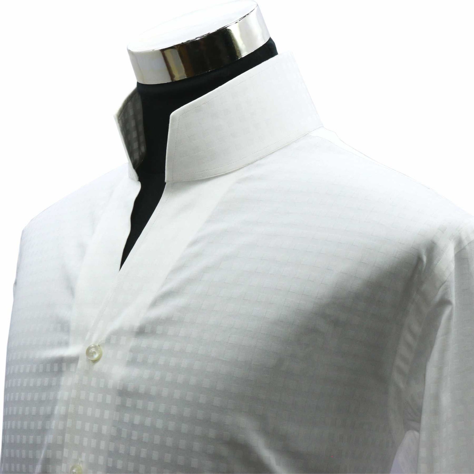 High Open V Collar White Checks Dress Shirt Men's Pure Cotton Standup ...