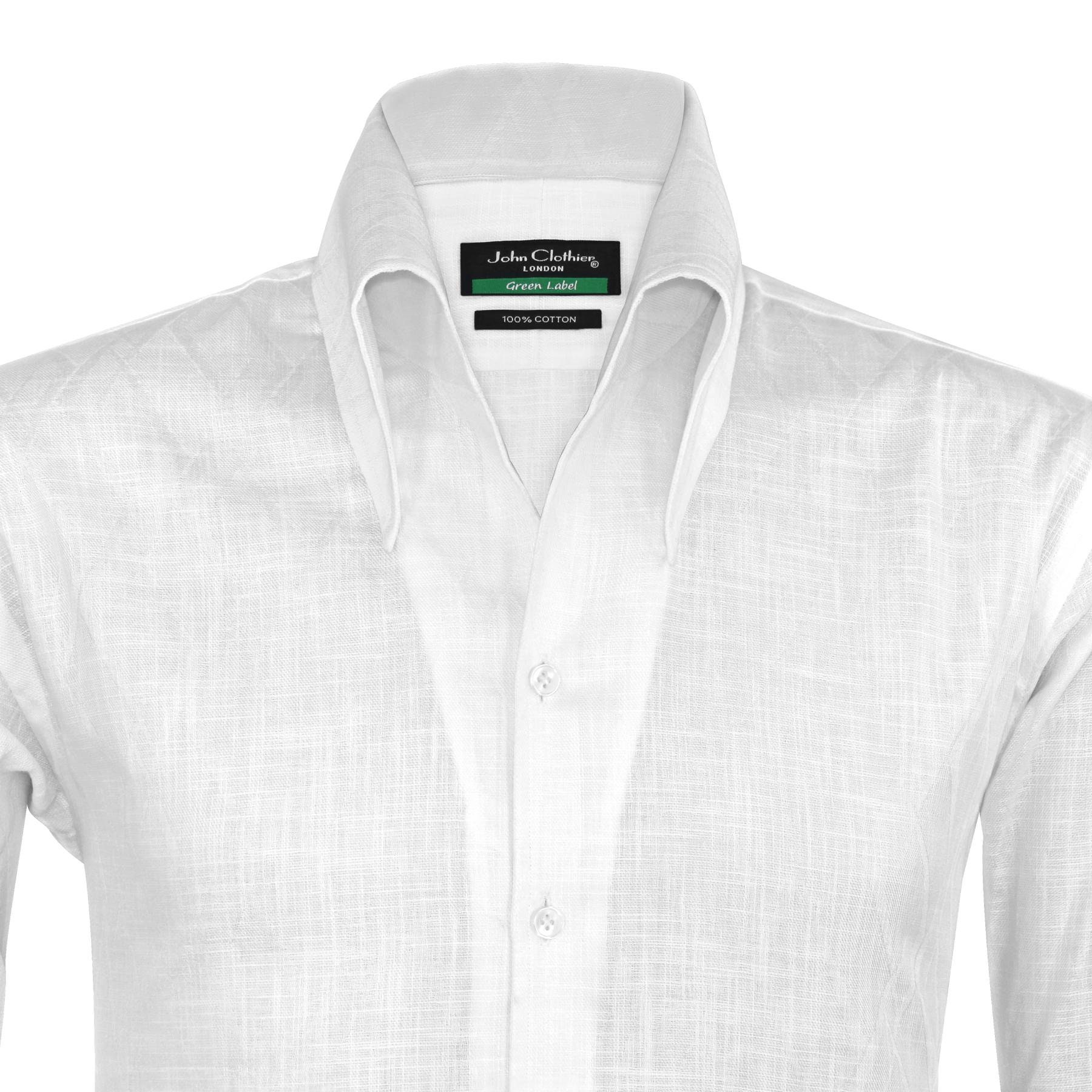 Men's Linen High Open Button-down Bow Collar White Shirt Ribbon Suit ...