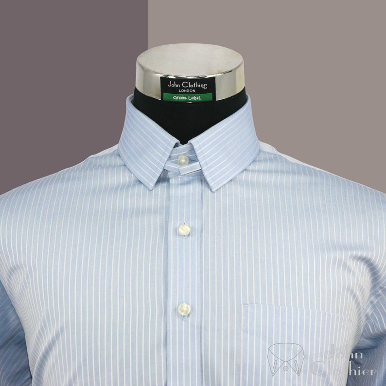 James Bond Collection Sky Blue & White Stripes Snap Tab Collar Dress ...